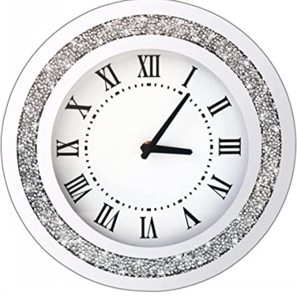 Wall Decor | Silver Round Mirror Clock 12inch Crystal Sparkle Twinkle ...